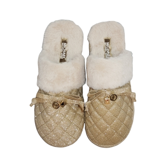 MICHAEL Michael Kors | Shoes | Michael Kors Gold Glitter Plush Slippers ...